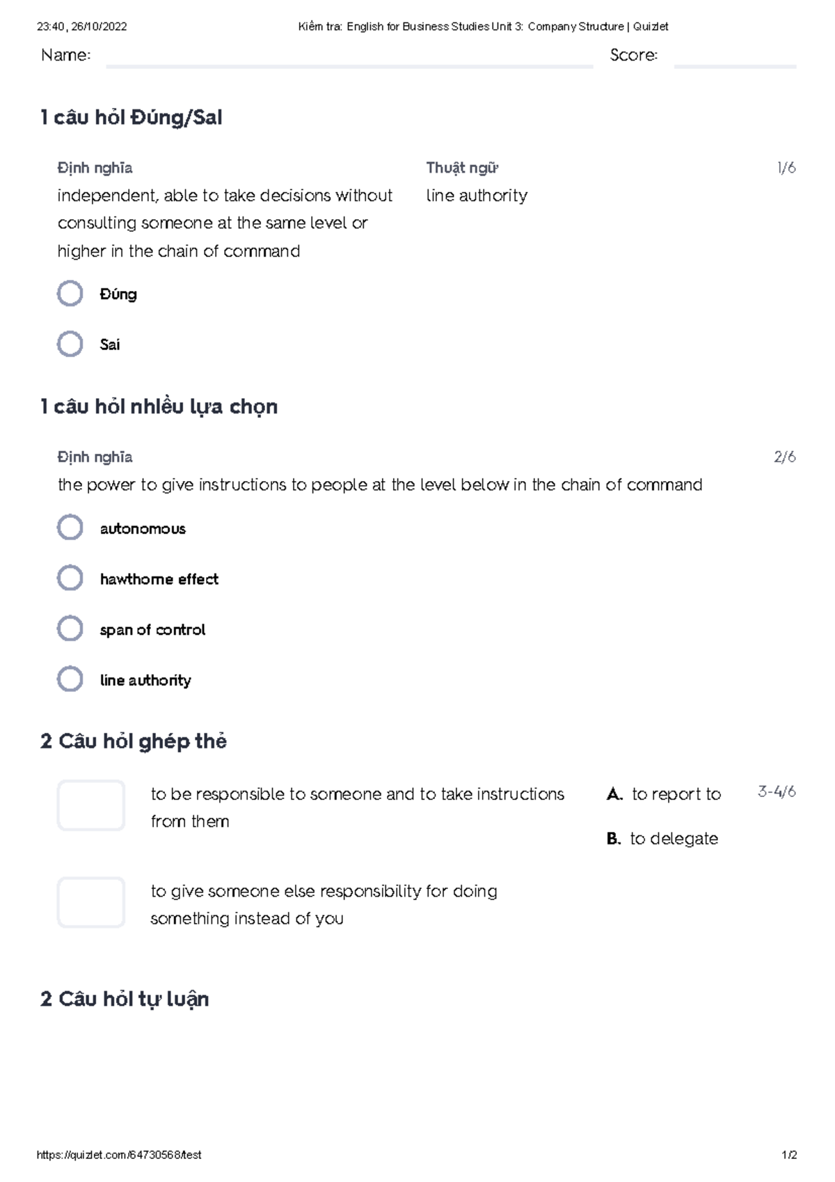 Kiểm tra English for Business Studies Unit 3 Company Structure Quizlet - B. to be responsible to ...