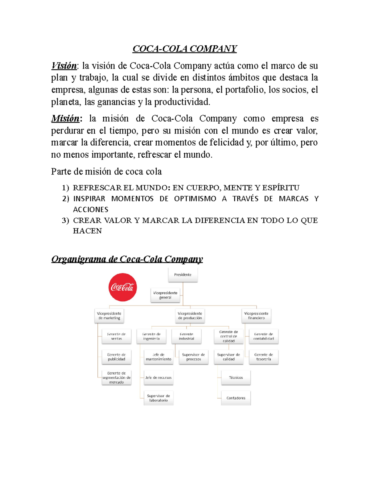 COCA-COLA - apuentes - COCA-COLA COMPANY Visión : la visión de Coca ...