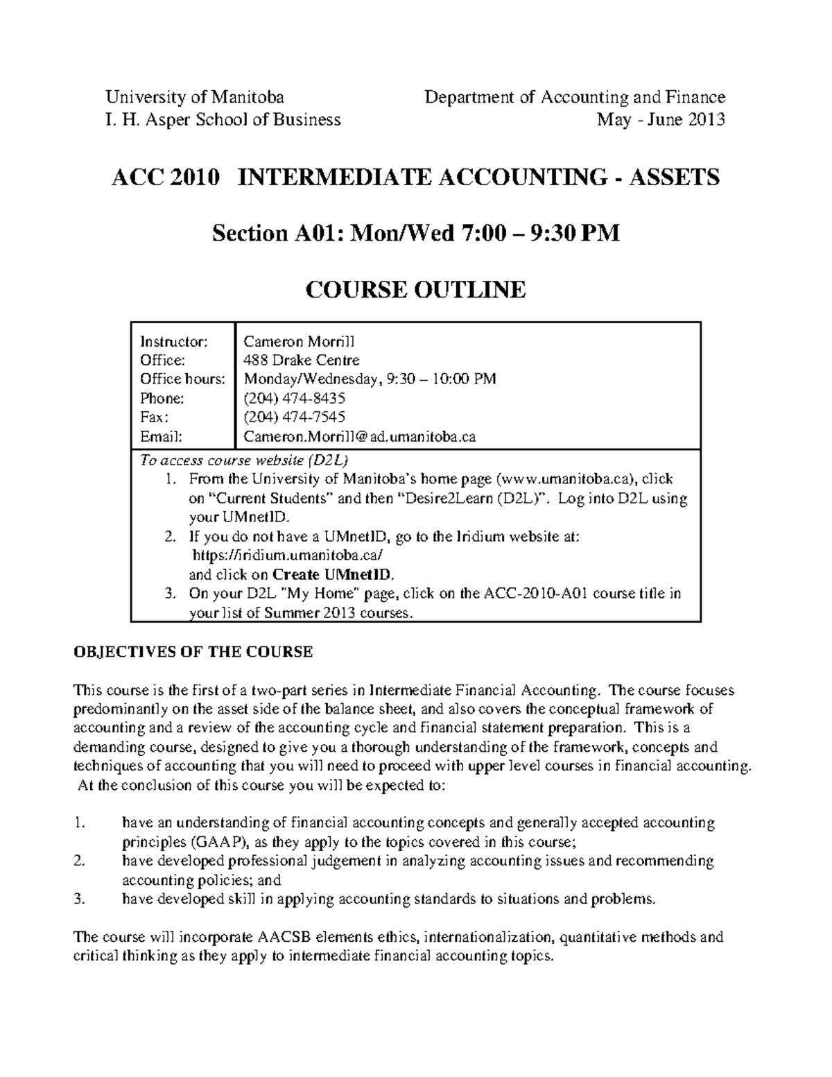 Acc 2010 outline spring 2013 d2l - University of Manitoba I. H. Asper ...