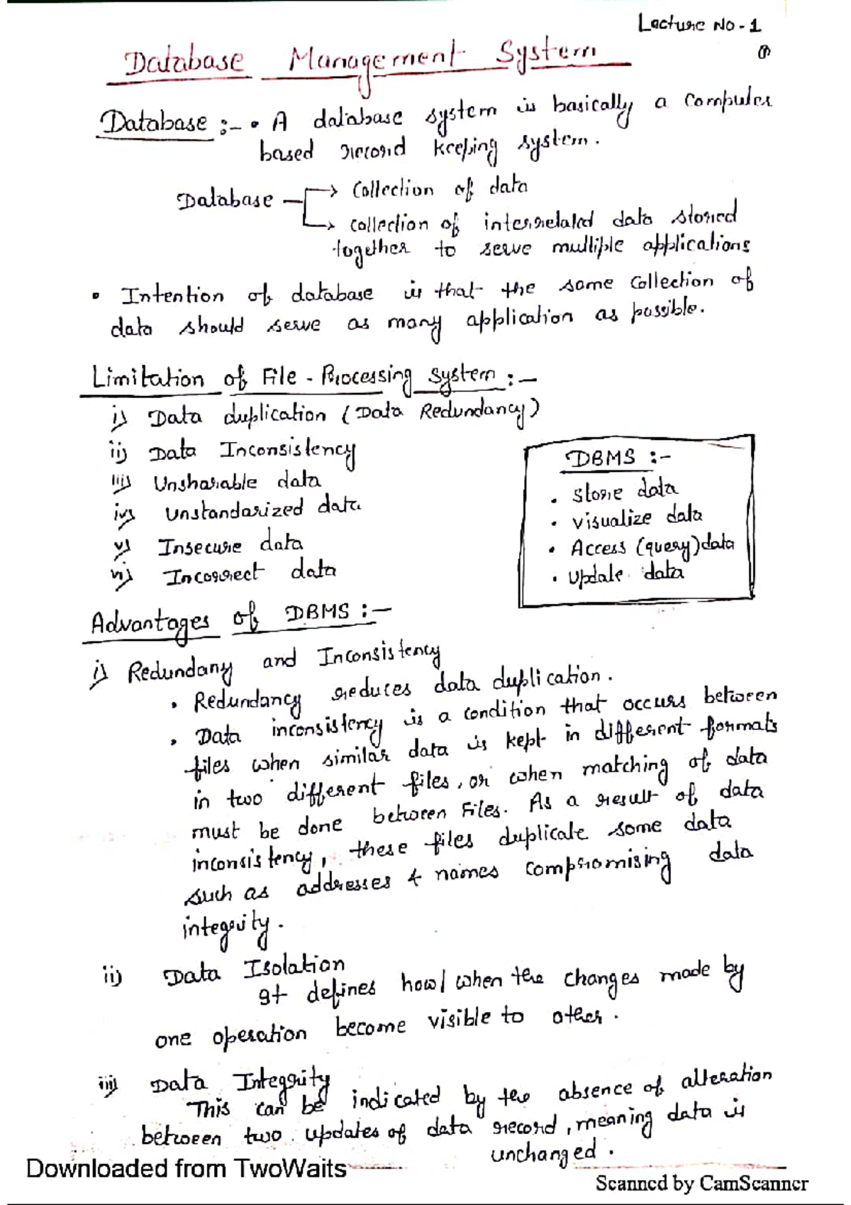 Unit 1 DBMS Notes 📒📒 - Dr. Babaseheb Ambedkar technological university ...