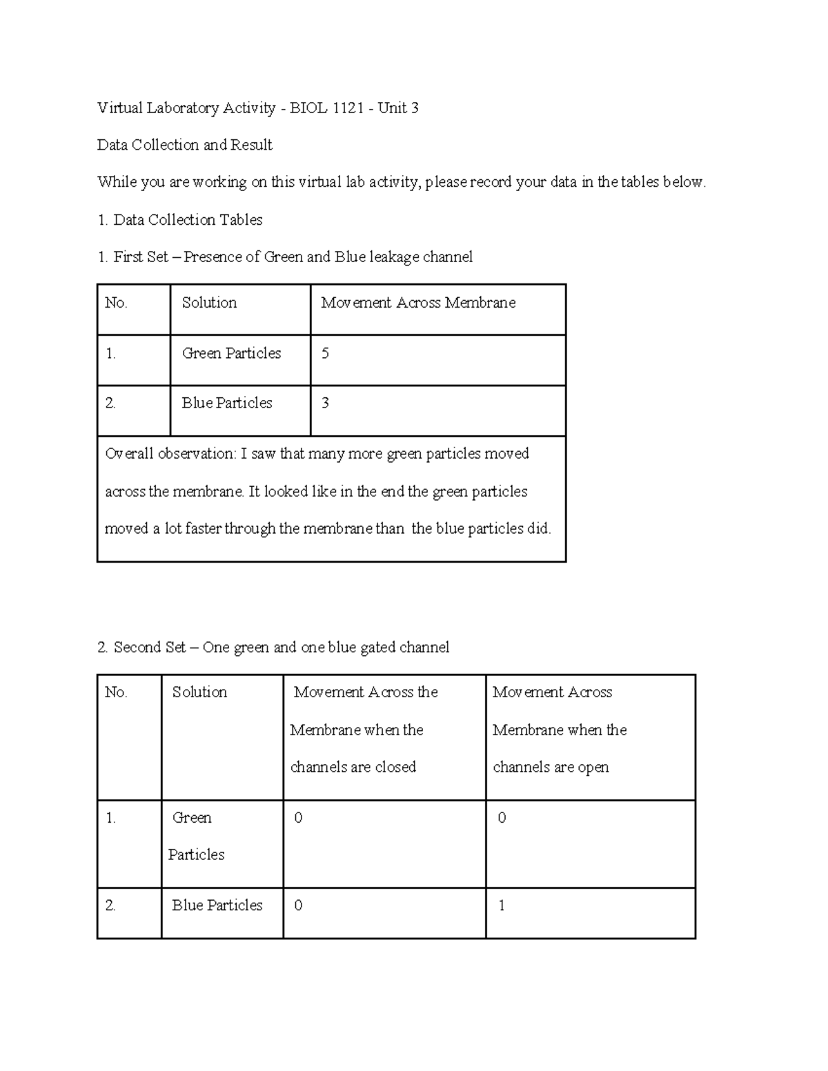 Virtual laboratory activity unit 3 - Virtual Laboratory Activity - BIOL 1121 - Unit 3 Data - Studocu