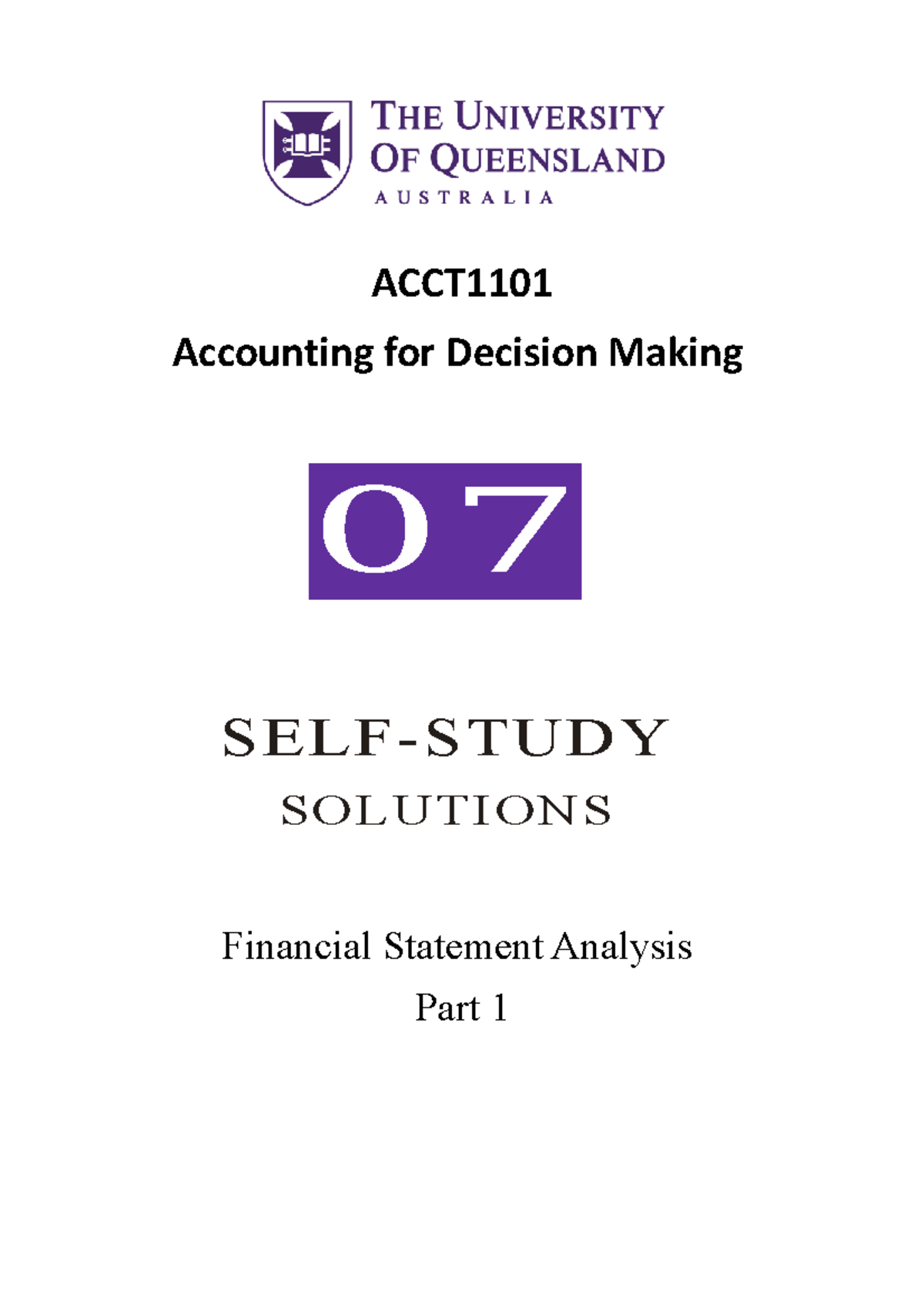 Soltuion Topic 7 Selfstudy ACCT1101 - ACCT Accounting for Decision ...