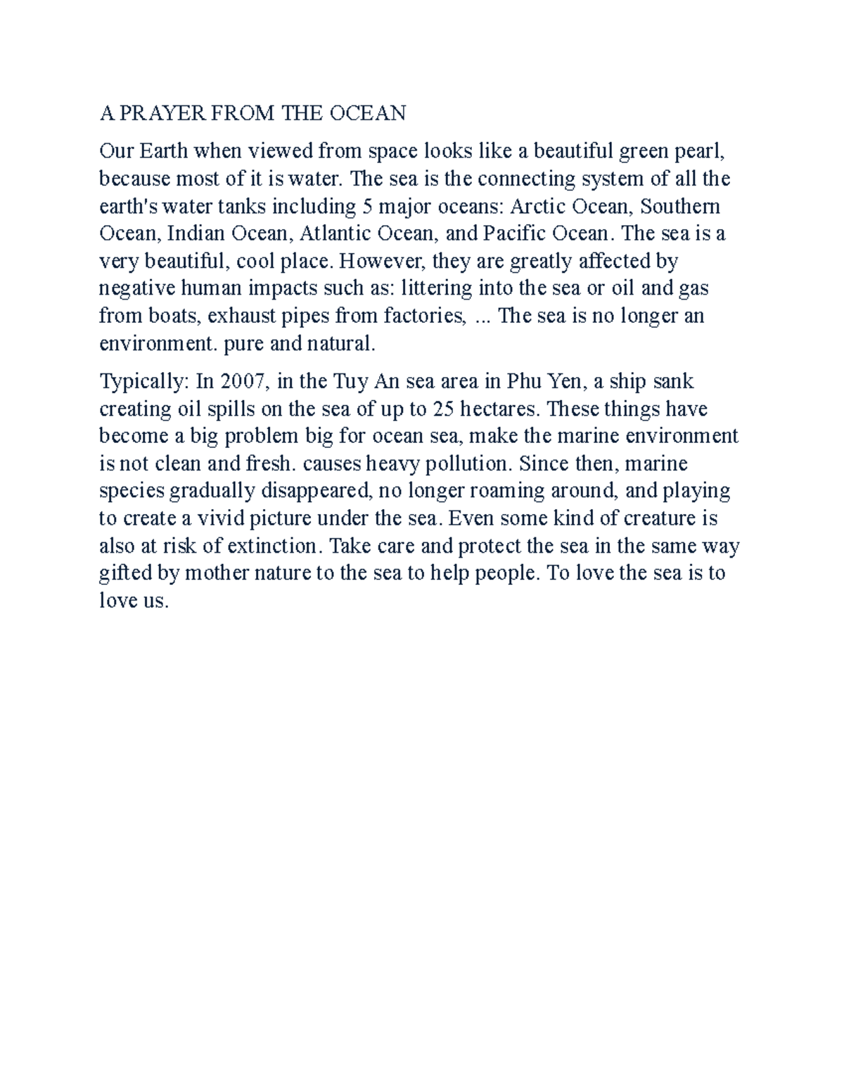 A Prayer FROM THE Ocean - ... - A PRAYER FROM THE OCEAN Our Earth when ...