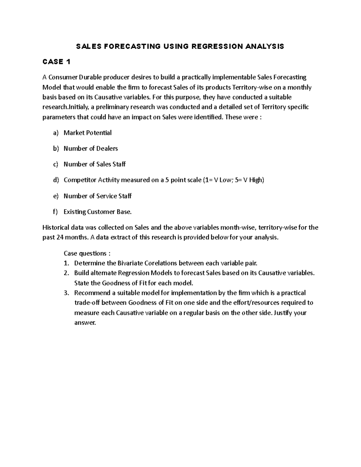 Regression Cases Data Anlytics SALES FORECASTING USING REGRESSION