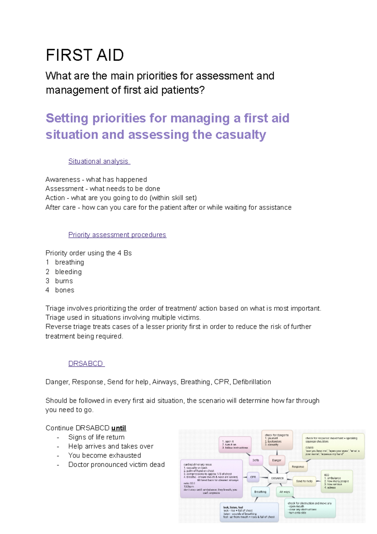 First Aid notes - FIRST AID What are the main priorities for assessment ...