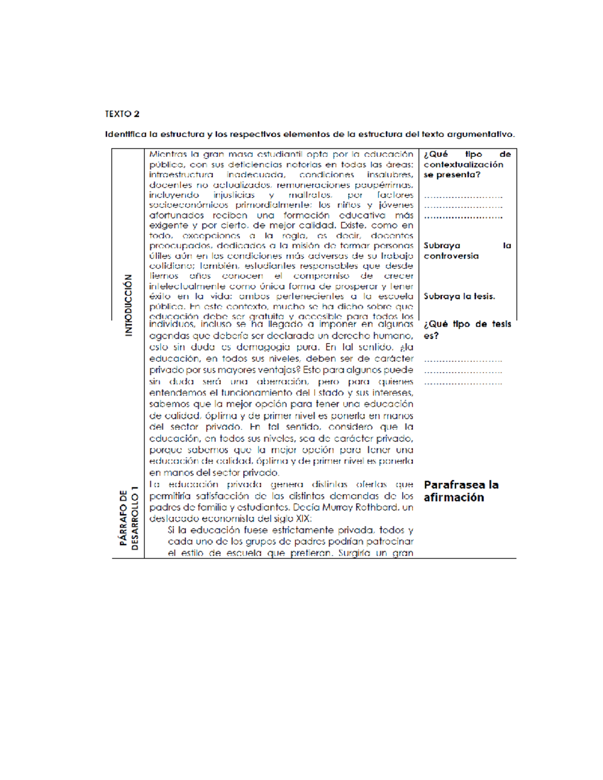 Actividad Estructura Texto ARG. - TEXTO 2 Identifica la estructura y ...