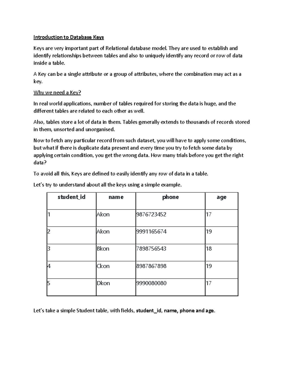 Introduction to Database Keys - They are used to establish and identify ...