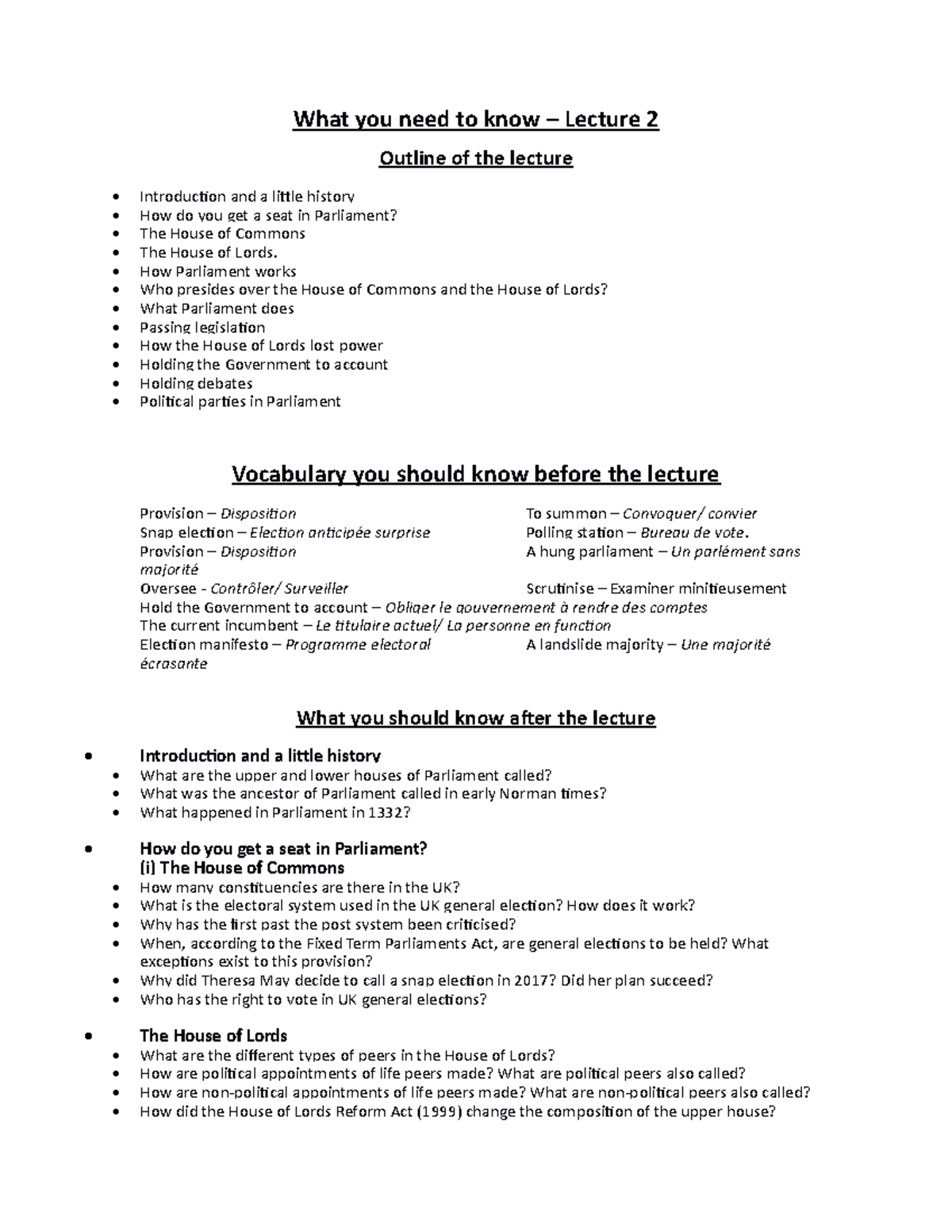 What you need to know – Lecture 6 - What you need to know – Lecture 2 ...