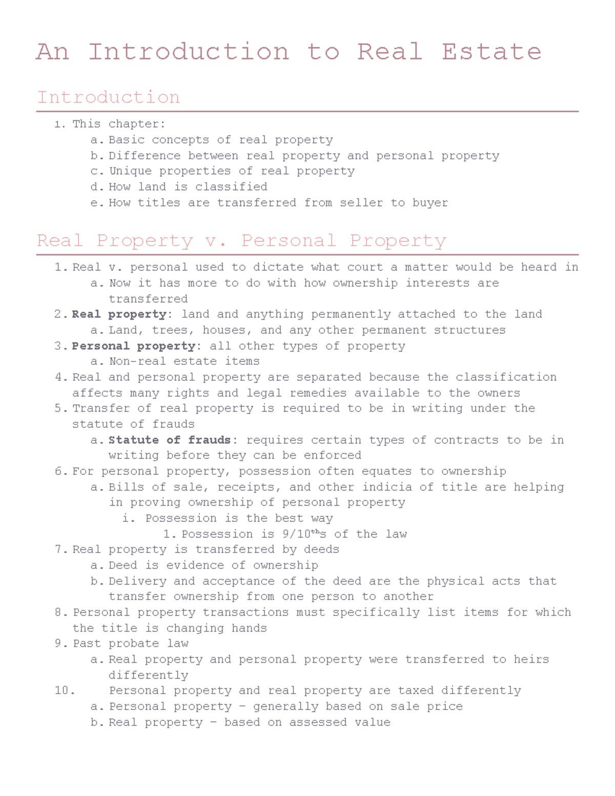 Chapter 1 - Intro to Property Law - An Introduction to Real Estate ...