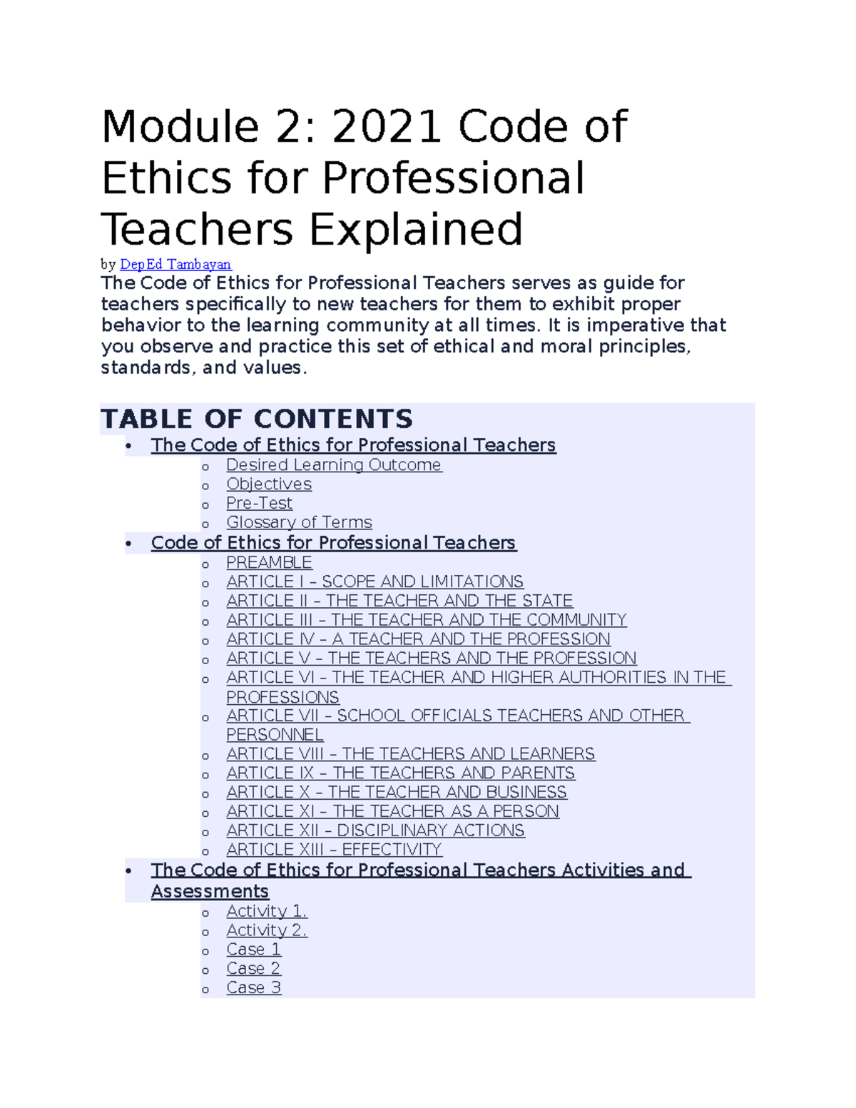 Module 2- Course Audit The Code of Ethics for Professional Teachers ...