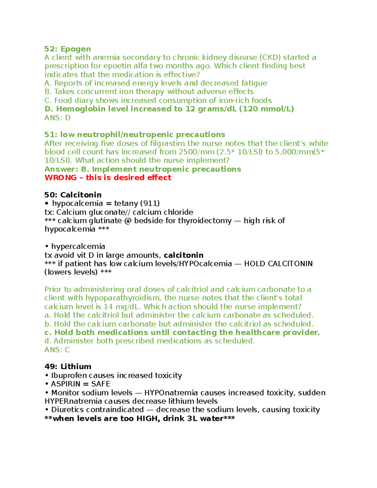 Pharm Hesi 1 Post Exam - HESI - 52: Epogen A client with anemia ...