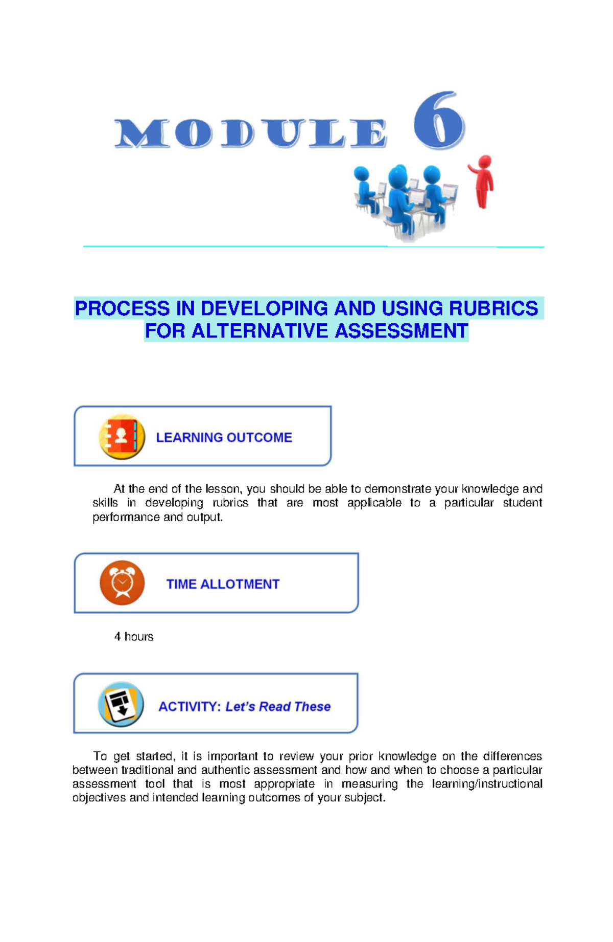 Module-6-Educ-62 - Practice materials about developing and assessing portfolio - PROCESS IN ...