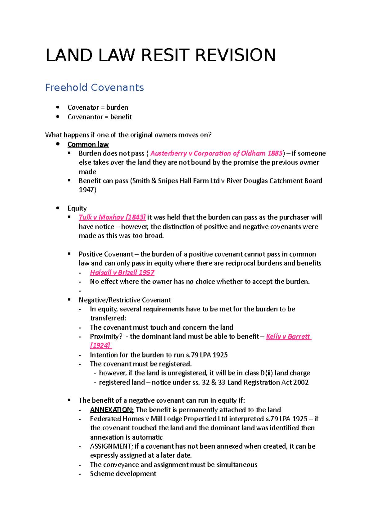 LAND LAW Revision - Freehold Covenant - LAND LAW RESIT REVISION ...