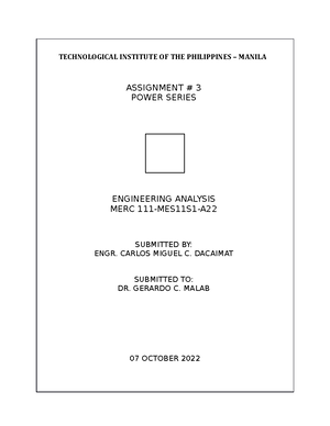 Dacaimat CMC - Assignment 1 - Differential Equations - TECHNOLOGICAL INSTITUTE OF THE ...