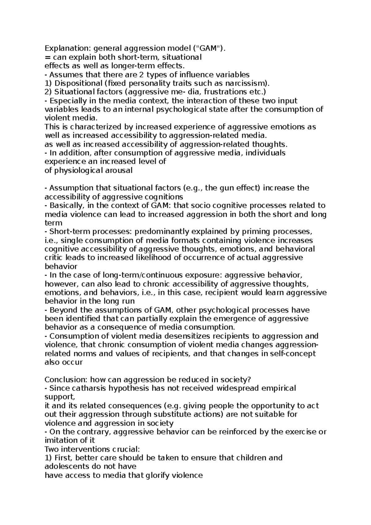 Explanation - Lecture notes 3 - Explanation: general aggression model ...