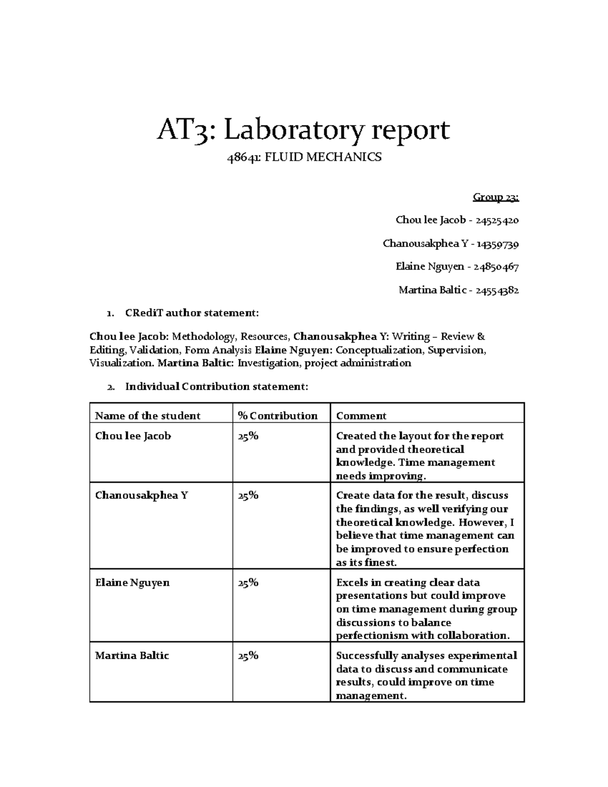 AT3 48641 Group 23-3 - AT3: Laboratory report 48641: FLUID MECHANICS ...