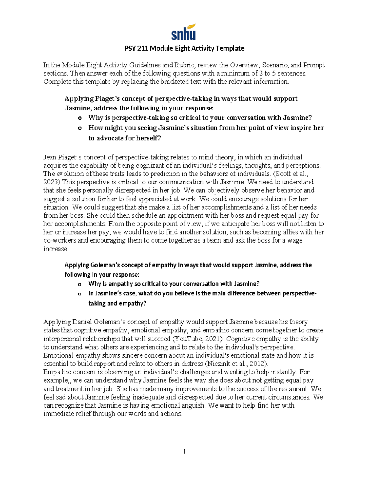 8-2 PSY 211 Module Eight Activity Template - Then answer each of the ...