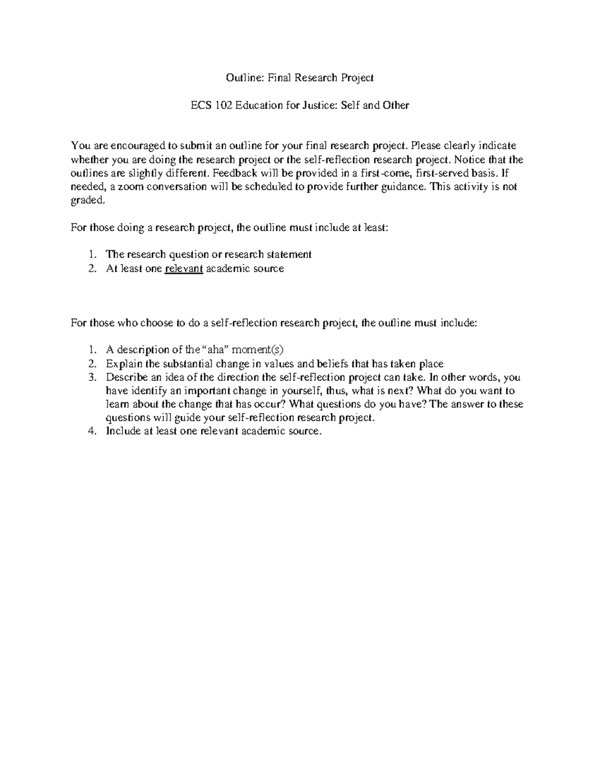 Outline - ECS 102 Final Research Project - Outline: Final Research ...