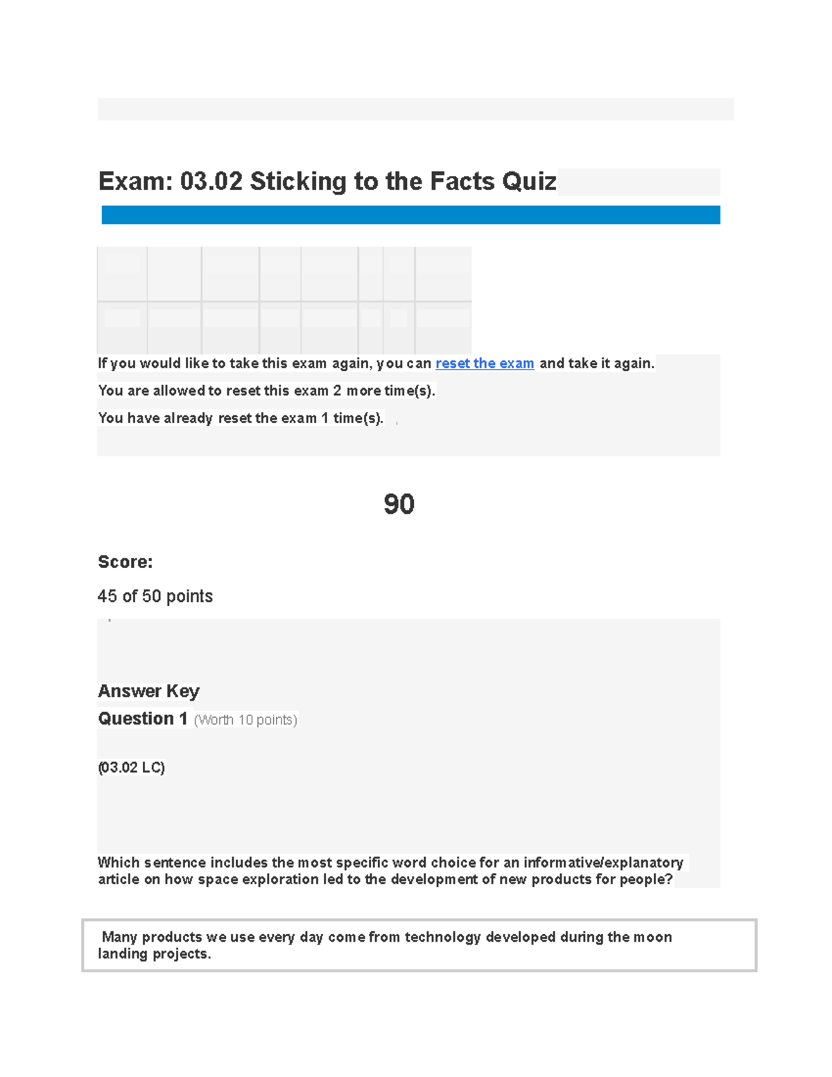 Sticking to the Facts Quiz - You are allowed to reset this exam 2 more ...