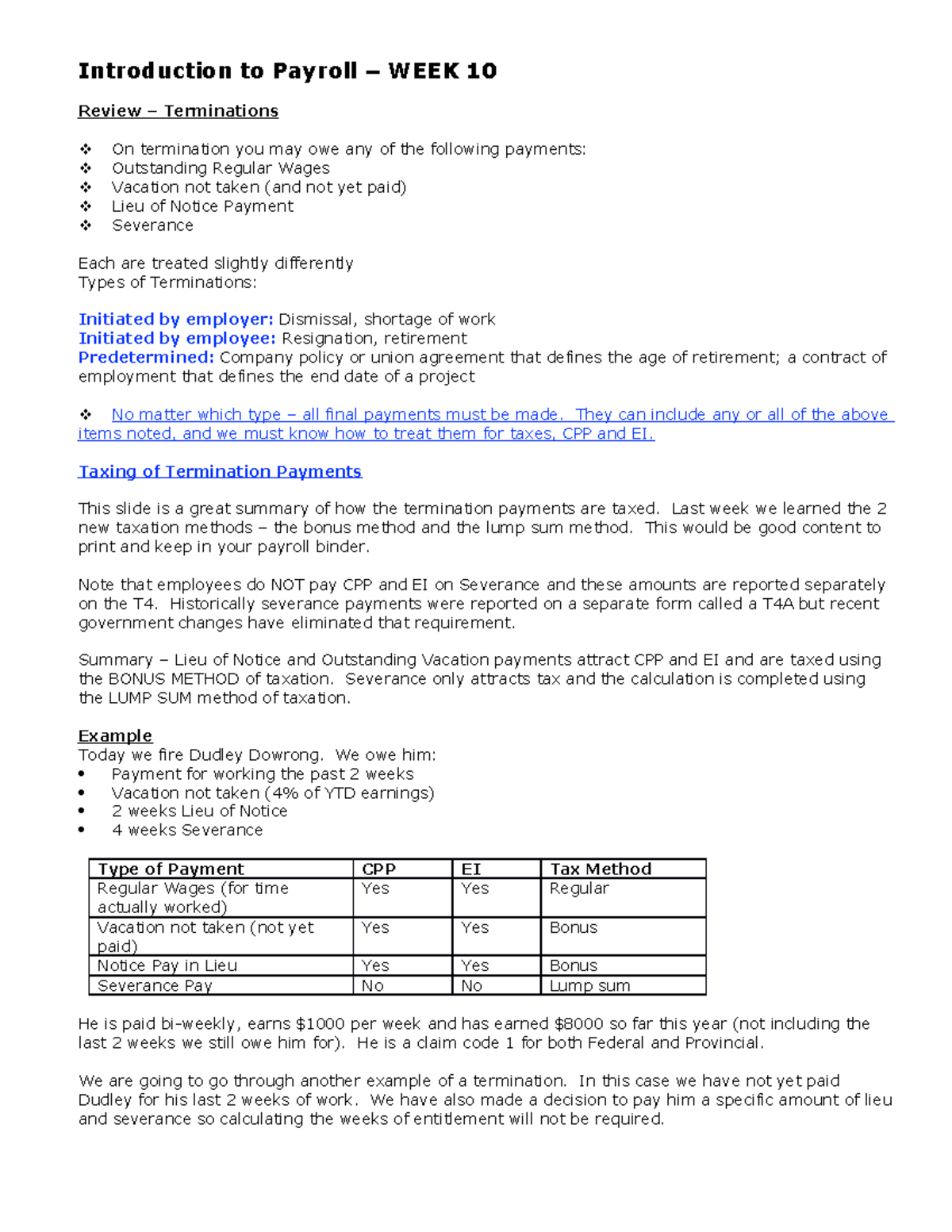 Introduction to Payroll - week 10 - Introduction to Payroll – WEEK 10 ...