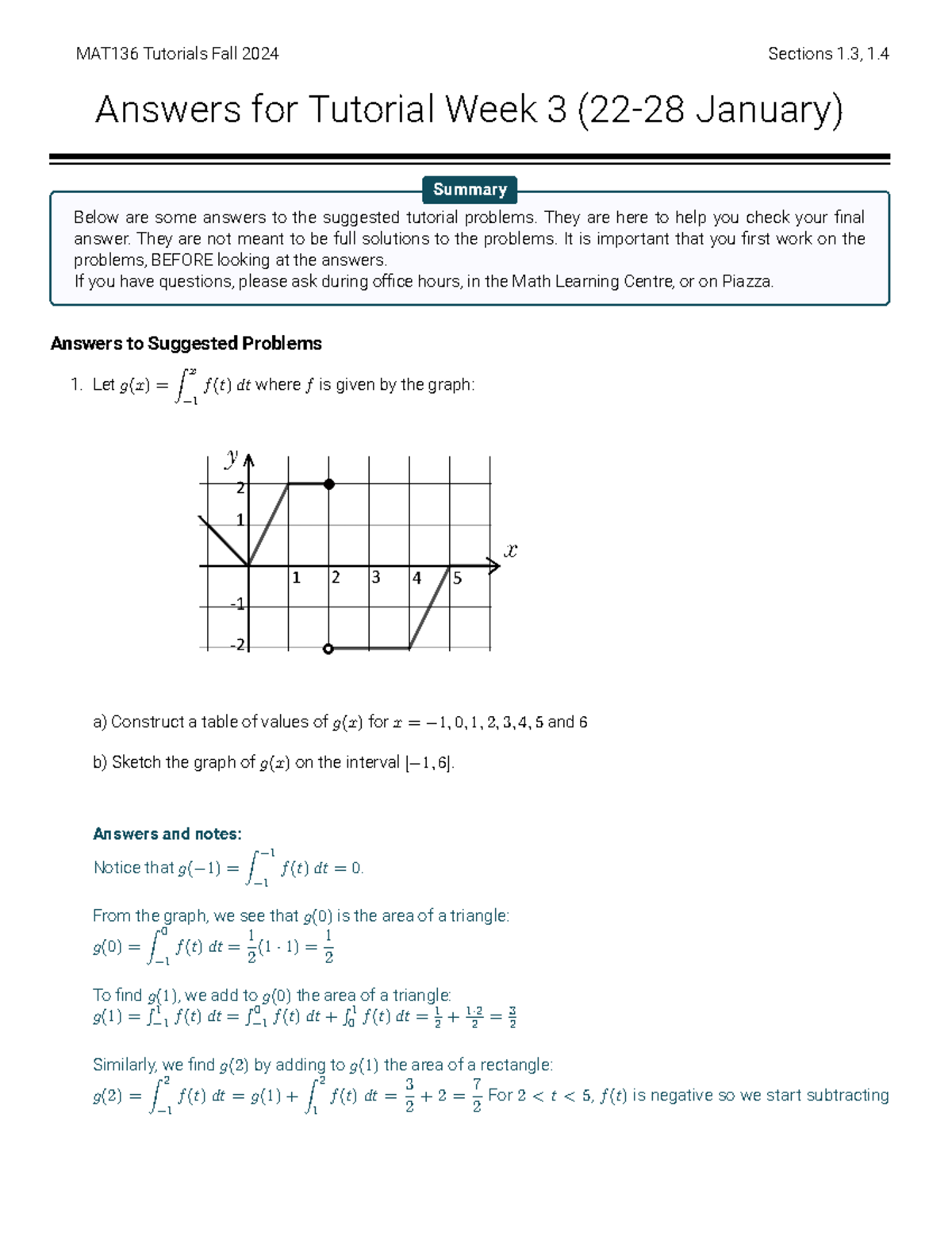 MAT136 Tutorial week 3 answers - MAT136 Tutorials Fall 2024 Sections 1, 1. Answers for Tutorial ...