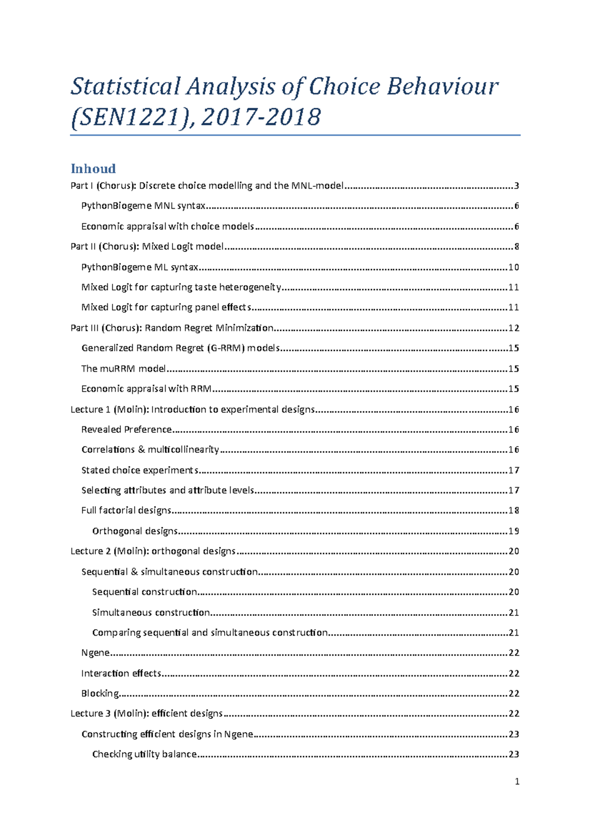 Statistical Analysis of Choice Behaviour - Statistical Analysis of ...