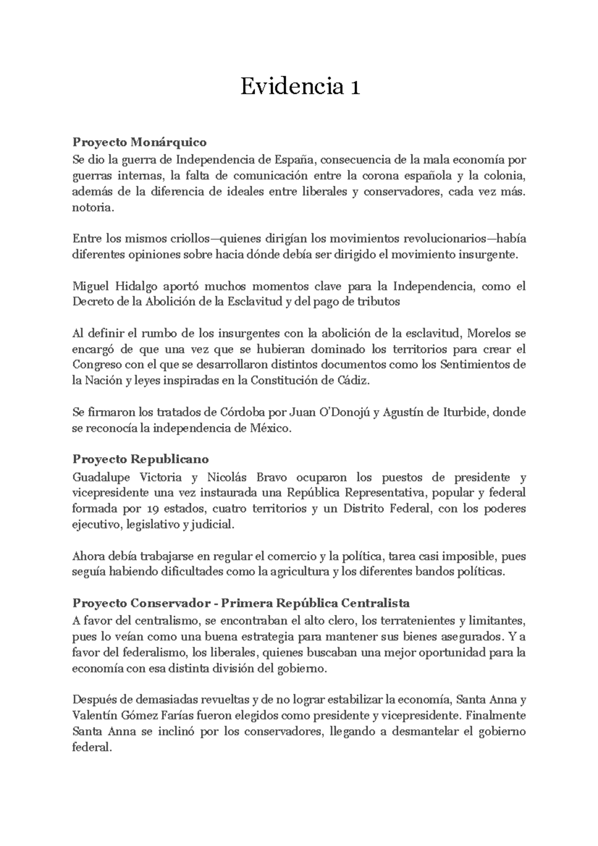 Evidencia 1 Historia - Evidencia 1 Proyecto Monárquico Se dio la guerra ...