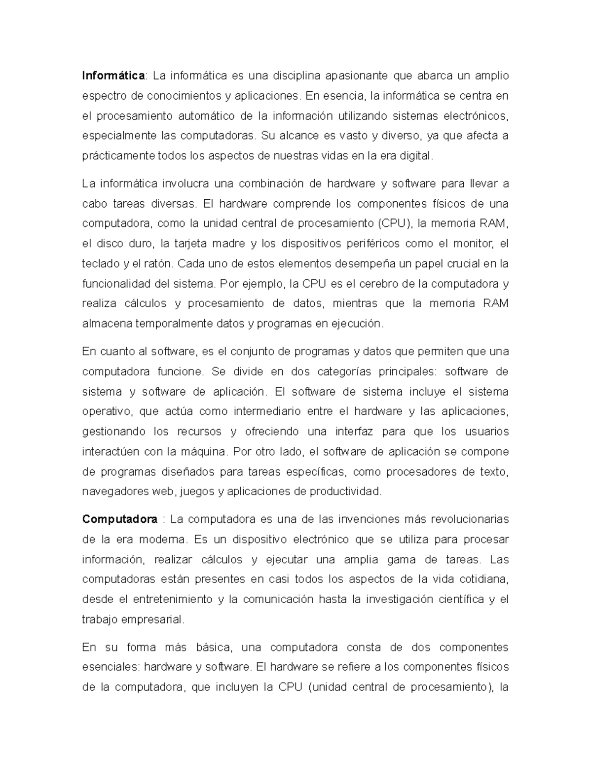 Informática - APUNTES - Informática: La informática es una disciplina ...