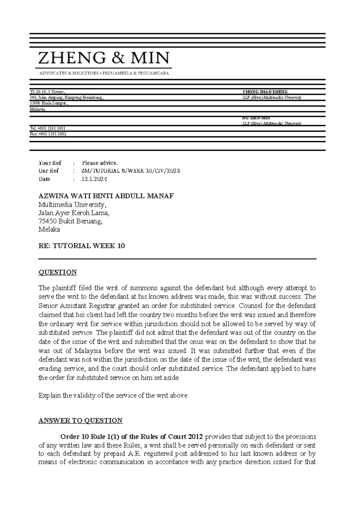 Tutorial 6A - UCV4612 Tutorial 6A - UCV4612 Tutorial 6A - UCV4612 ...