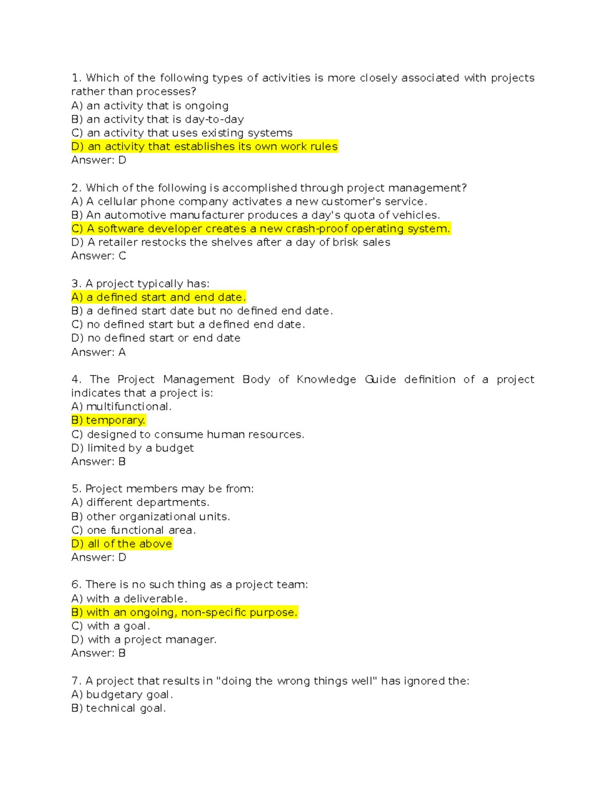 Project Management Chapter 1 MCQ - Which of the following types of activities is more closely ...