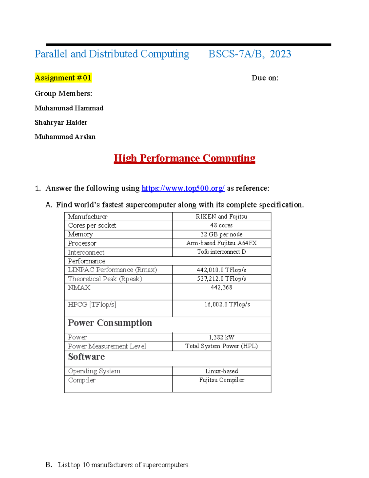 PC-Assignment-1 - Vhb b - Parallel and Distributed Computing BSCS-7A/B, 2023 Assignment # 01 Due ...