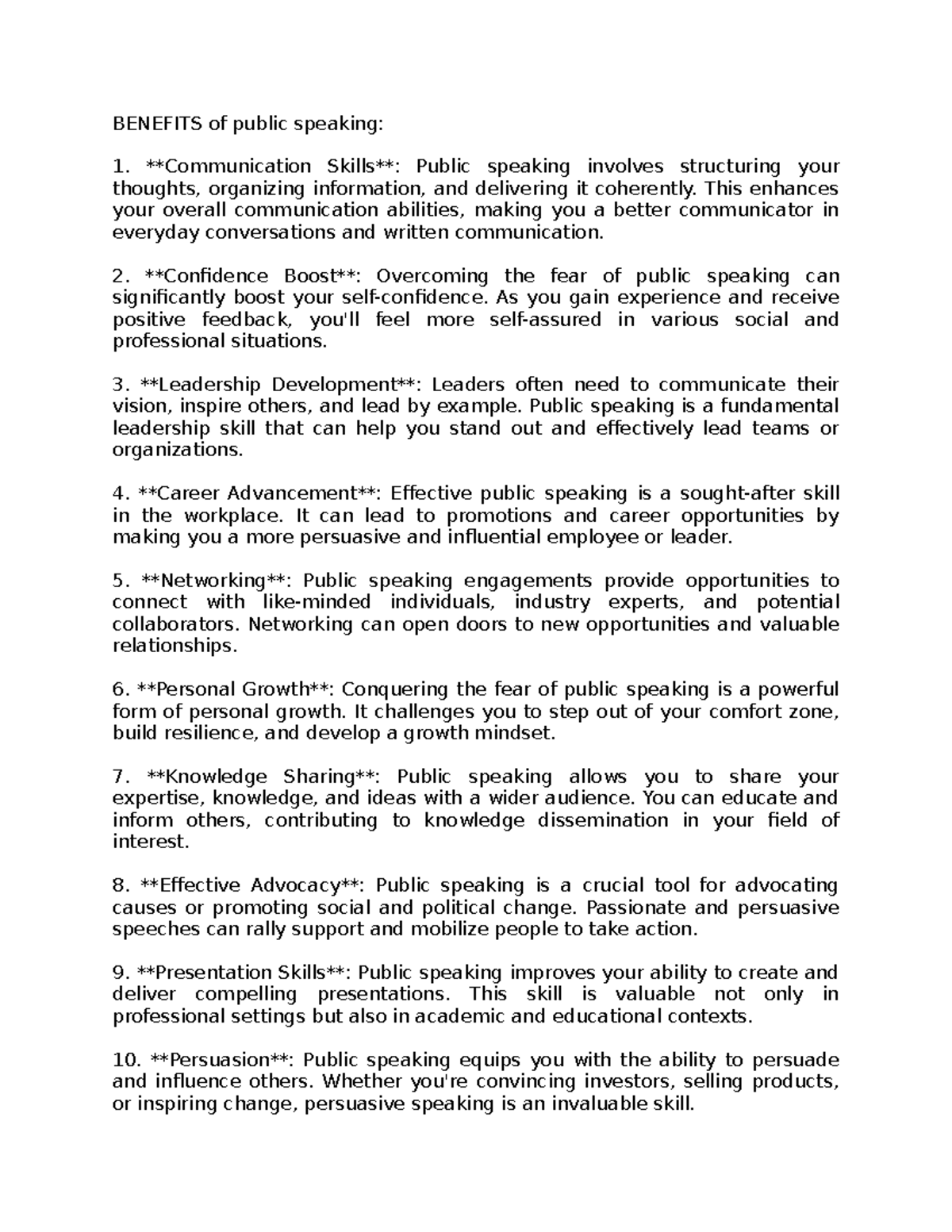 Intro TO Public Speaking - BENEFITS of public speaking: Communication ...