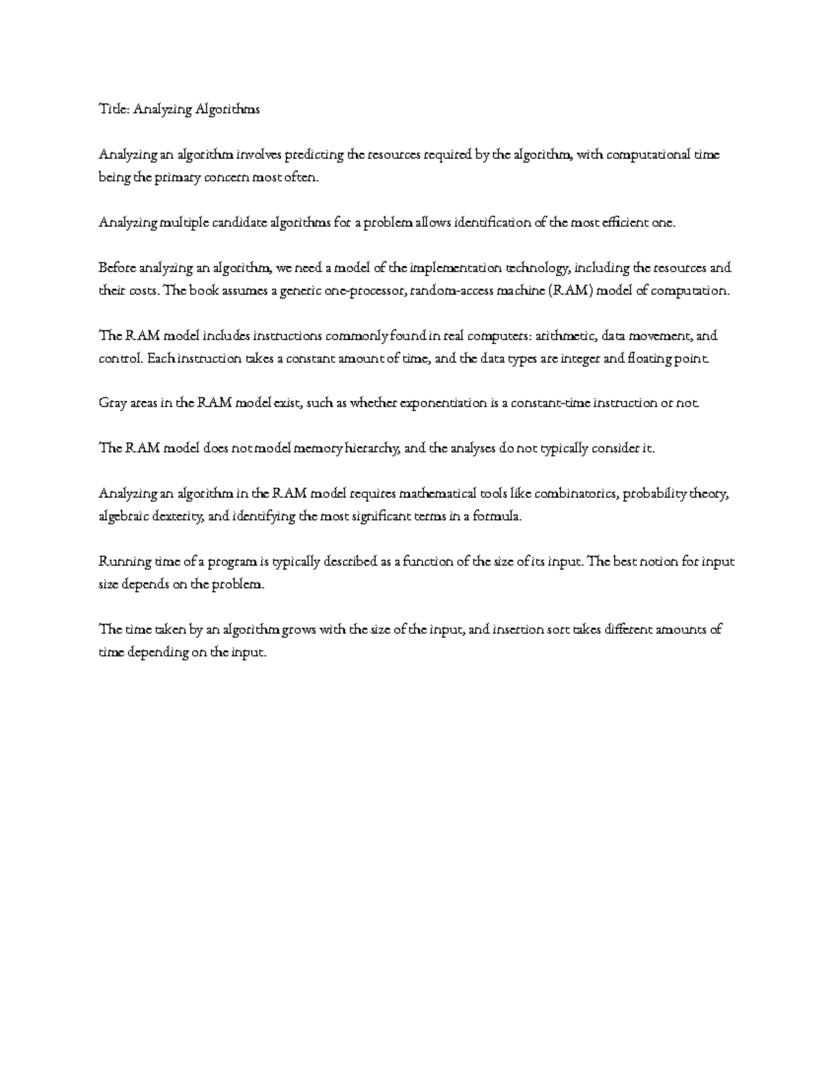 Notes for Introduction to Algorithms 4th Ed 2 - Title: Analyzing ...