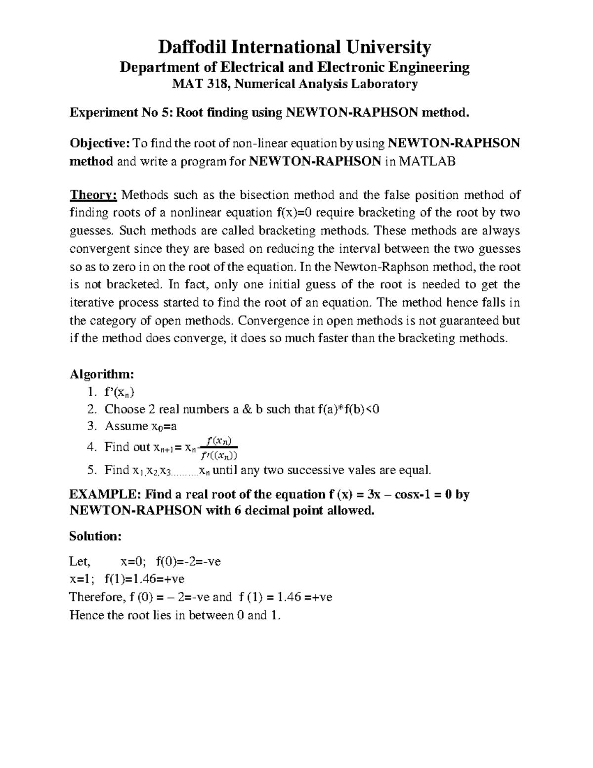 Experiment-5 - EEE 218 Numerical Analysis Laboratory (Sanowar ...