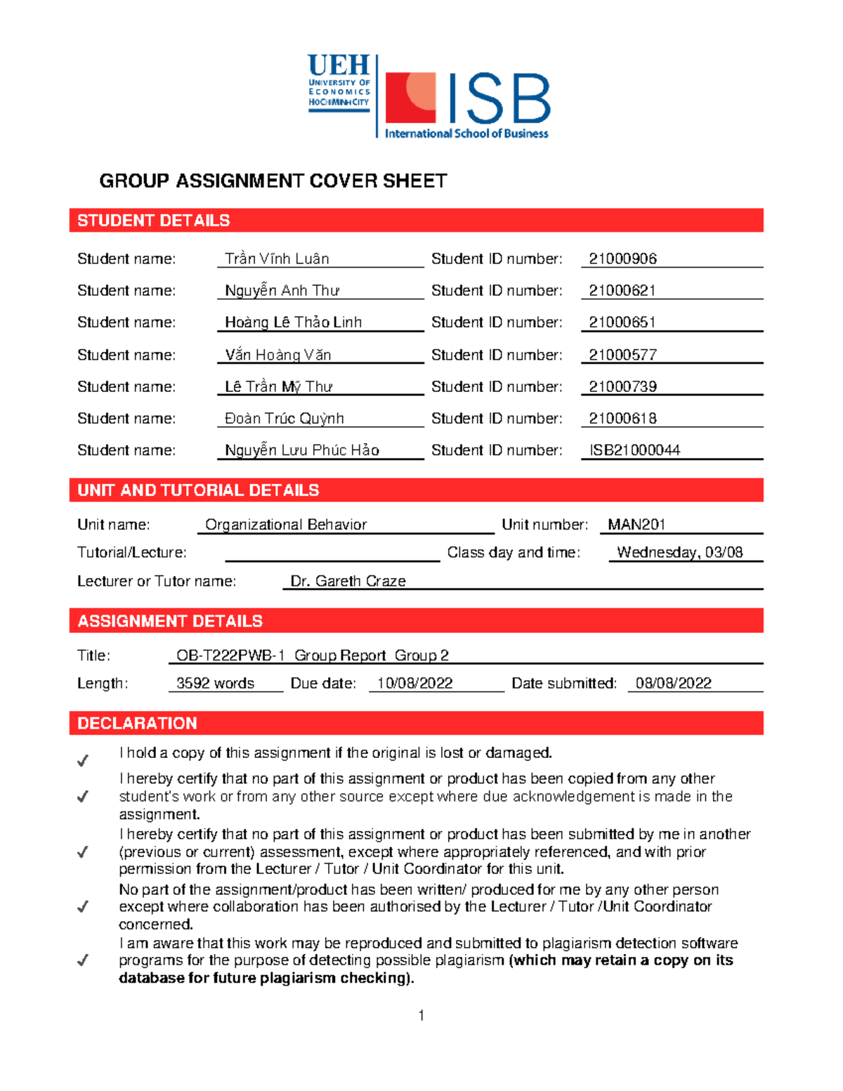 OB T222PWB-1 Group-Report Group-2 - GROUP ASSIGNMENT COVER SHEET ...