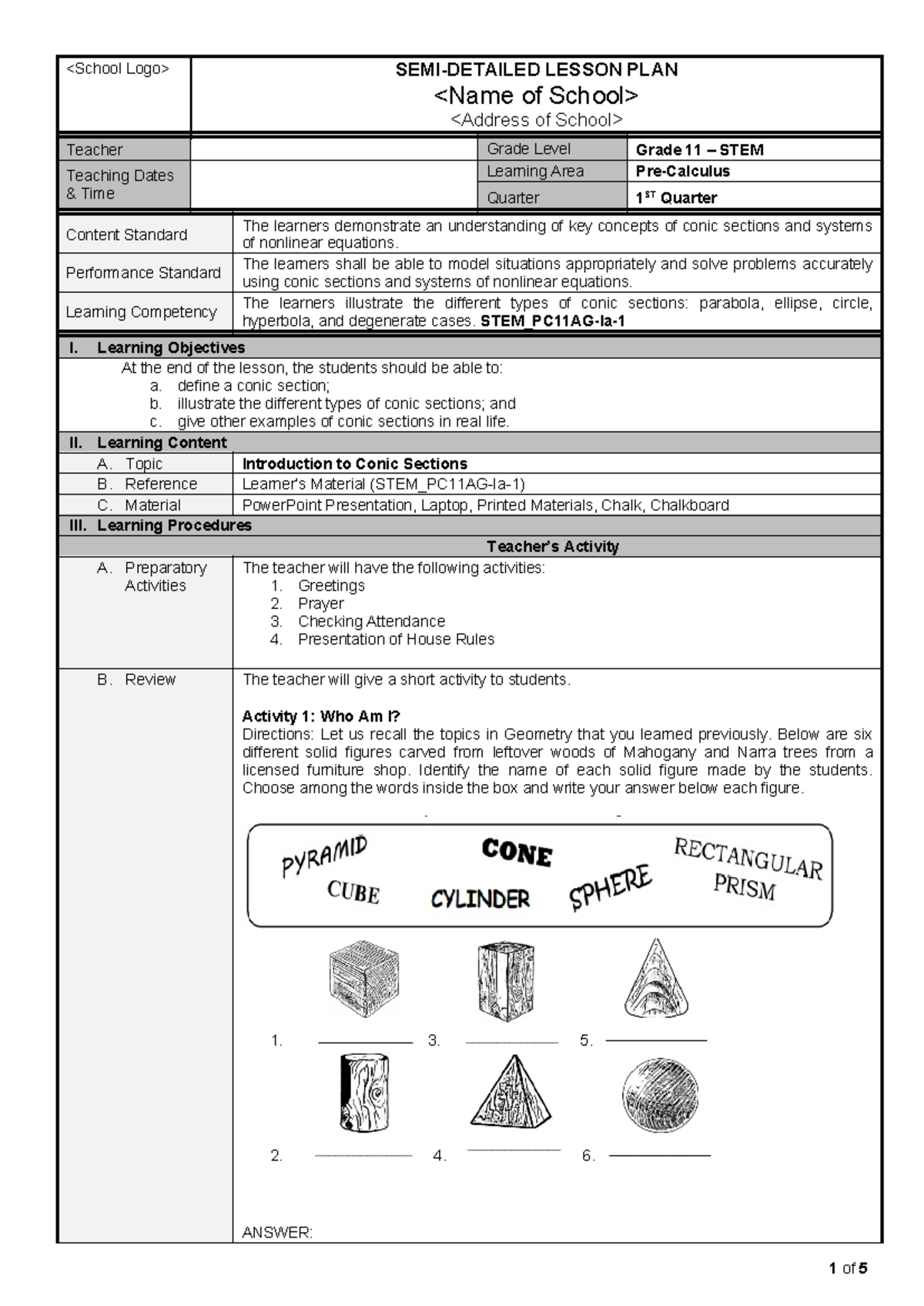 Semi-Detailed Lesson Plan - SEMI-DETAILED LESSON PLAN - Studocu