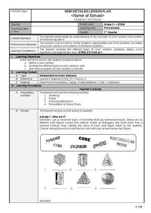 Math 7 Sample Semi-detailed Lesson Plan - [LOGO OF SCHOOL ...