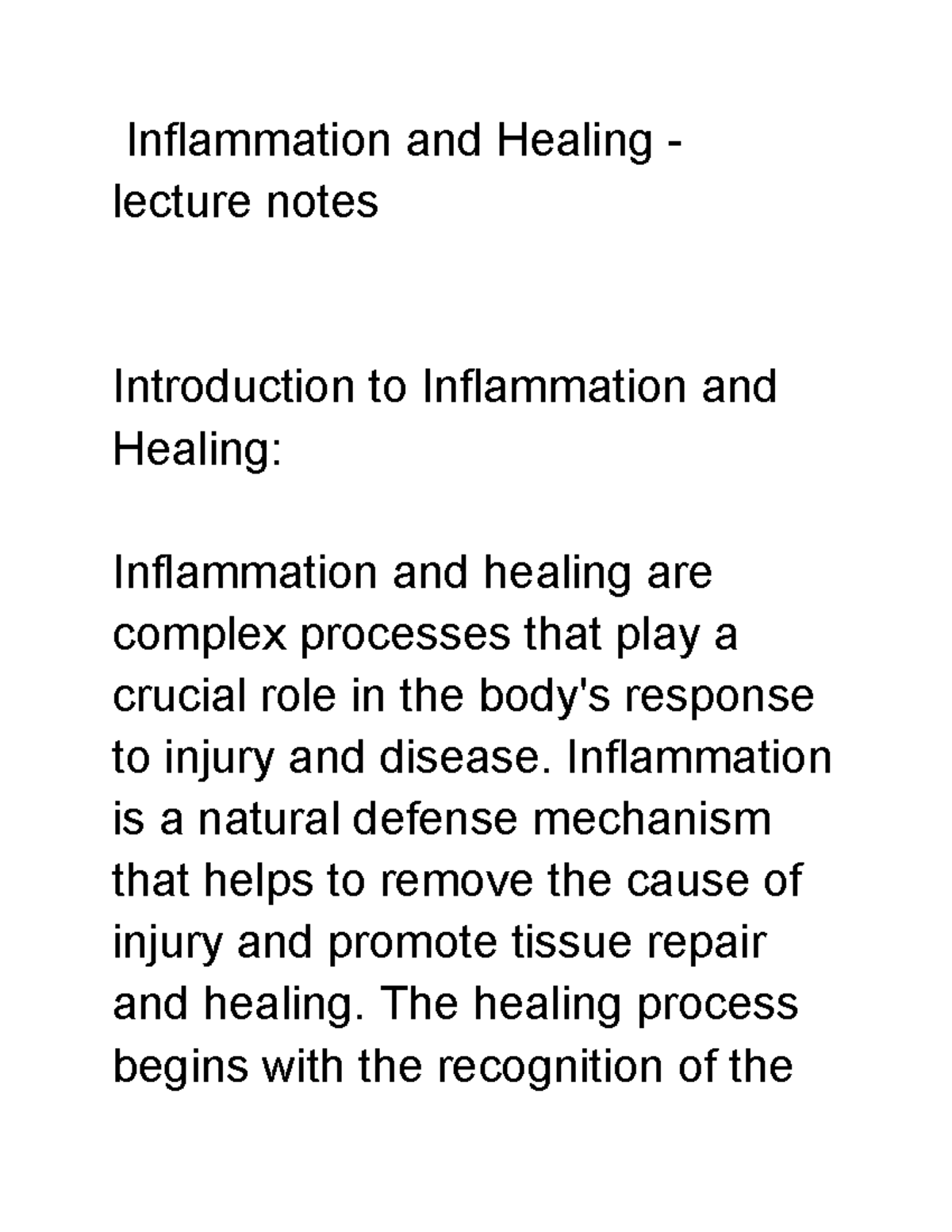 Inflammation and Healing - lecture notes - Google Docs - Inflammation ...