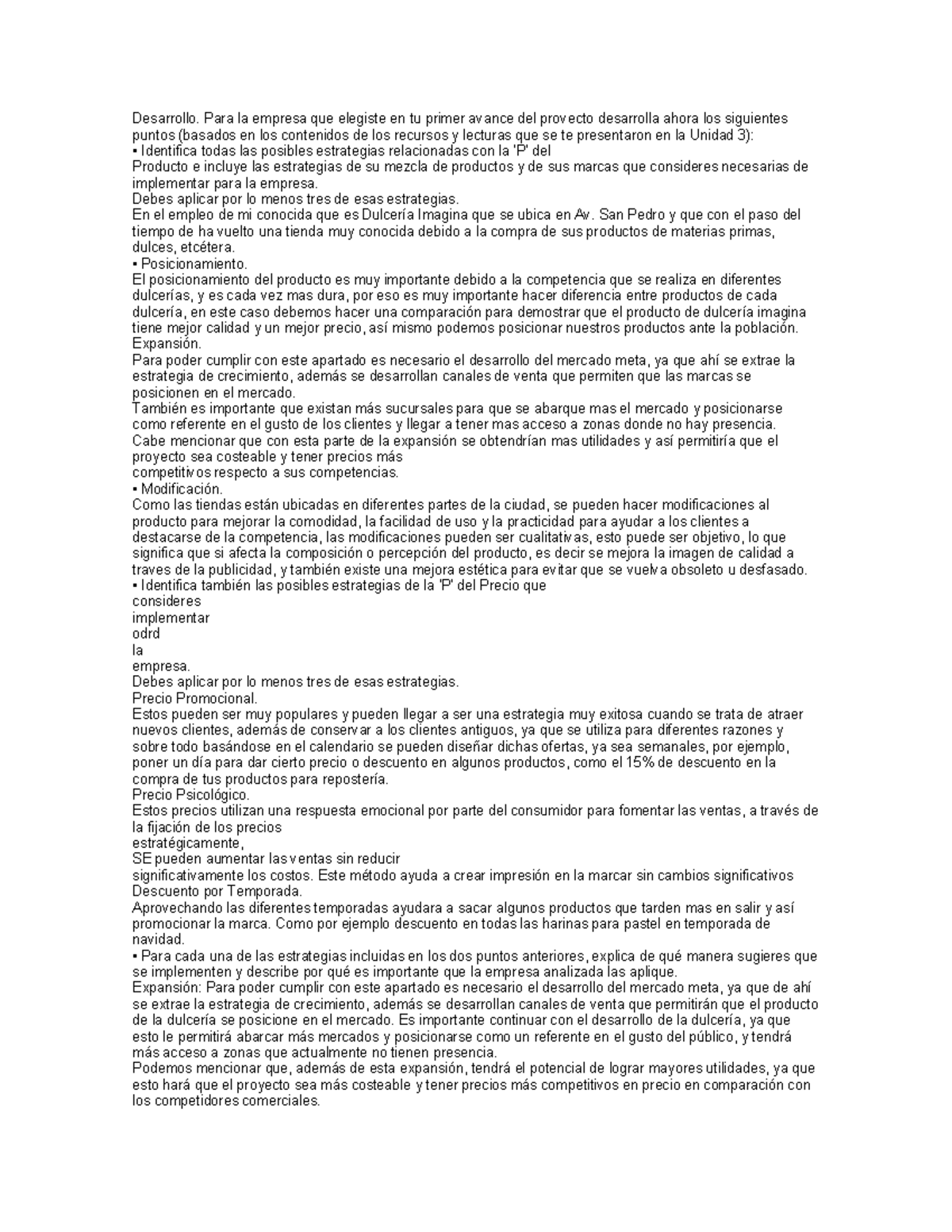Documento (25) - Segundo proyecto - Desarrollo. Para la empresa que elegiste en tu primer avance ...