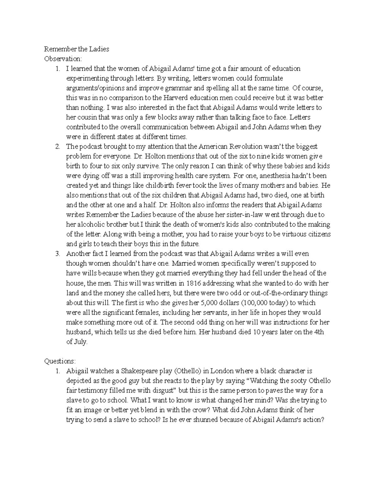 Remember the Ladies- Podcast - Remember the Ladies Observation: 1. I ...