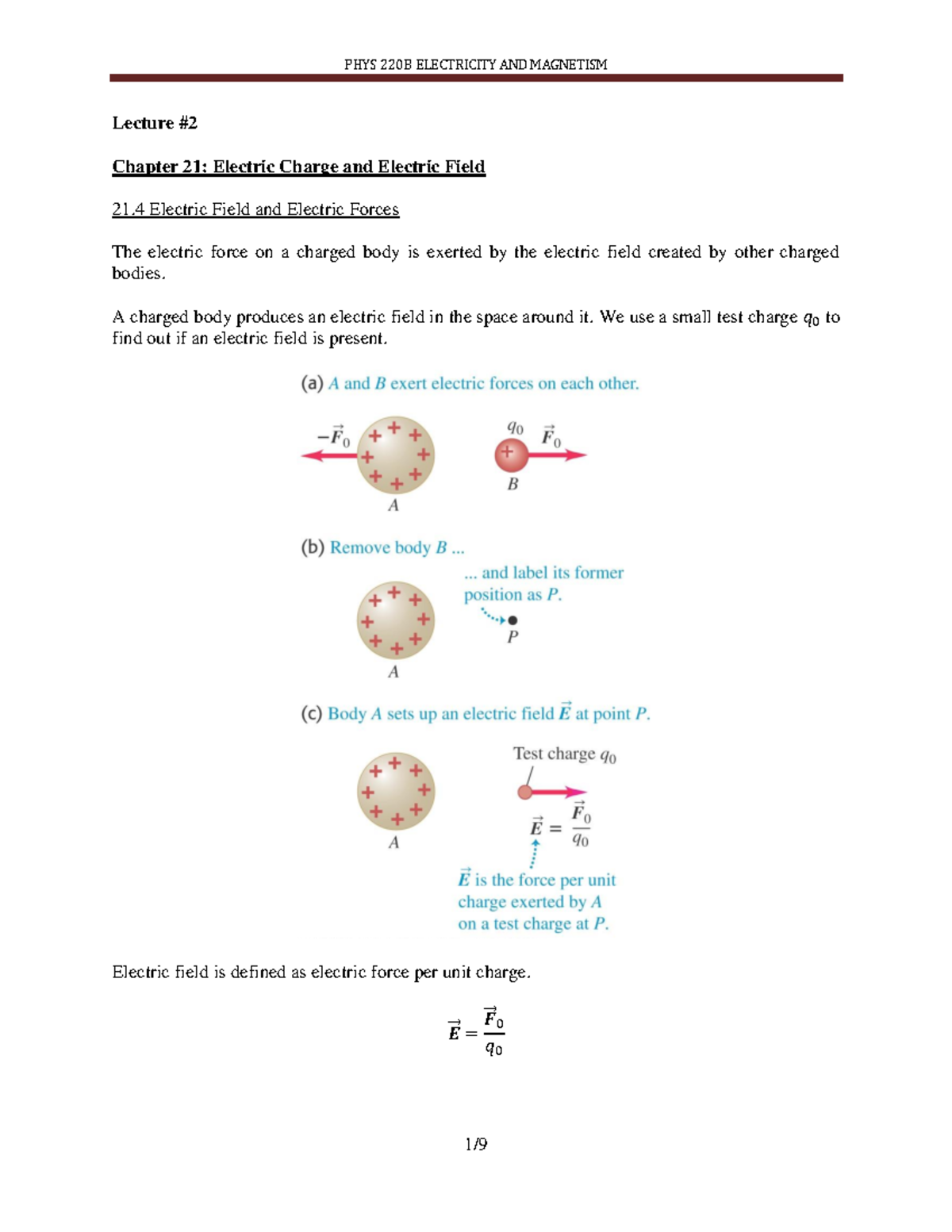 Lecture 2 - Professor Li Gao - PHYS 220B ELECTRICITY AND MAGNETISM ...
