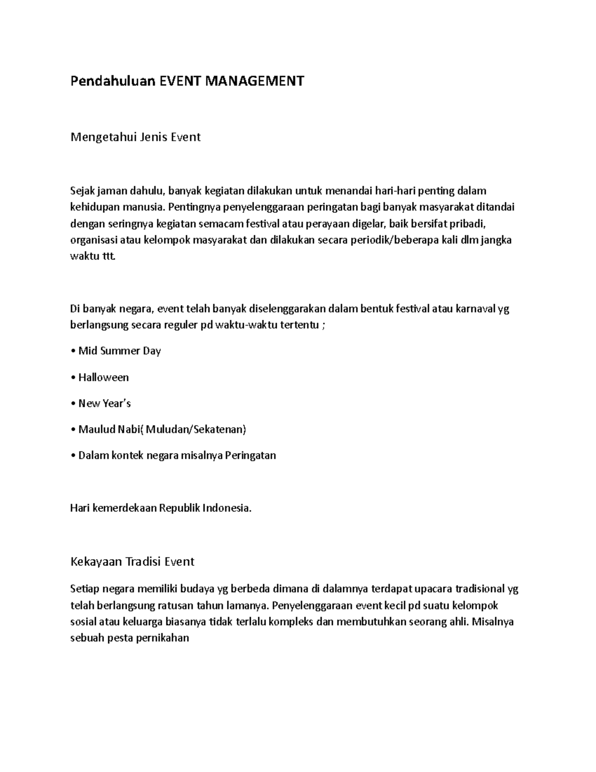 Pendahuluan Event Management - Pendahuluan EVENT MANAGEMENT Mengetahui ...