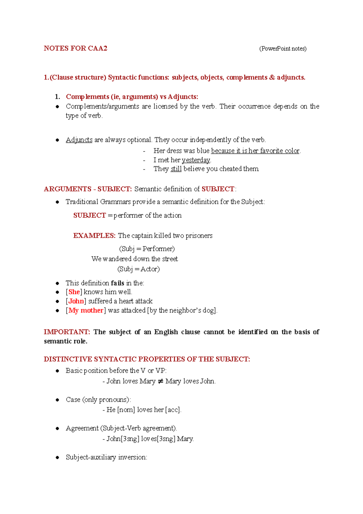 Theory notes CAA2 - NOTES FOR CAA2 (PowerPoint notes) 1.(Clause ...