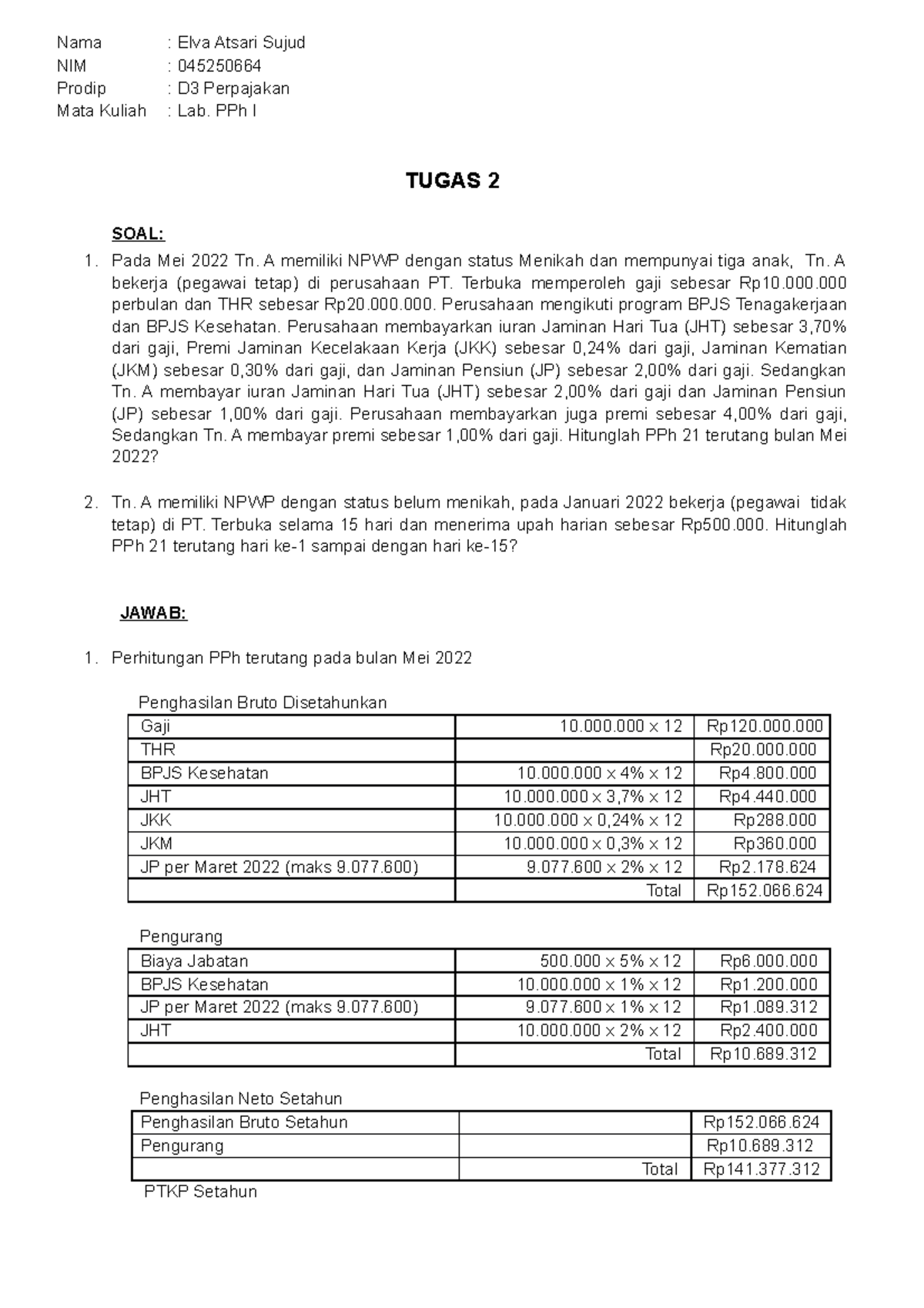 Tugas 3 Lab PPH I - Nama : Elva Atsari Sujud NIM : 045250664 Prodip : D3 Perpajakan Mata Kuliah ...