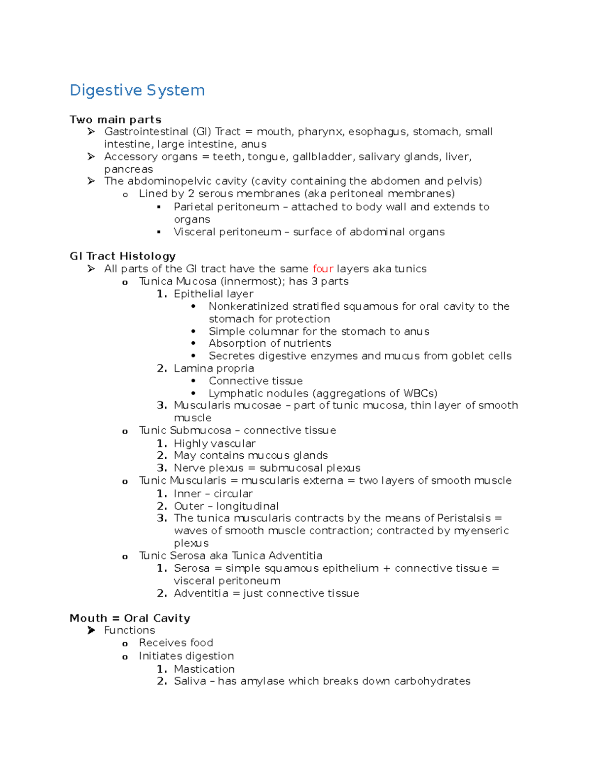 Digestive System - complete notes - Digestive System Two main parts ...