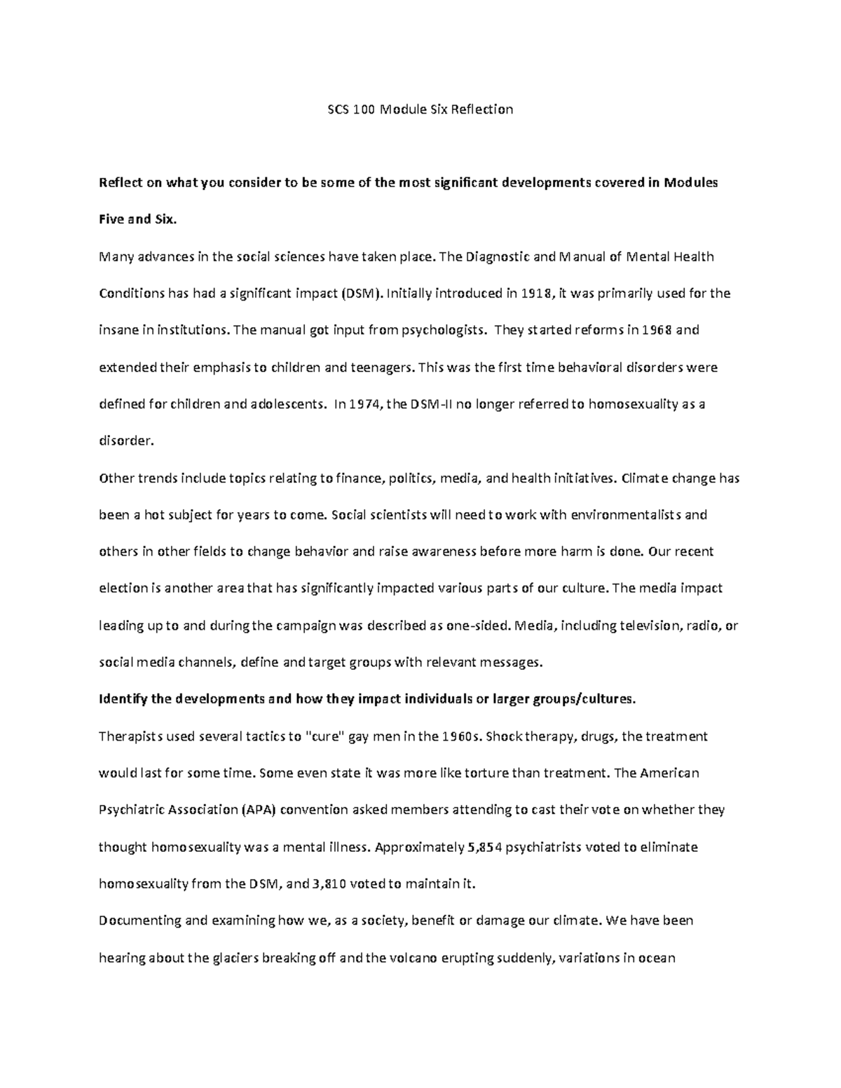 SCS 100 Module Six Reflection - SCS 100 Module Six Reflection Reflect ...