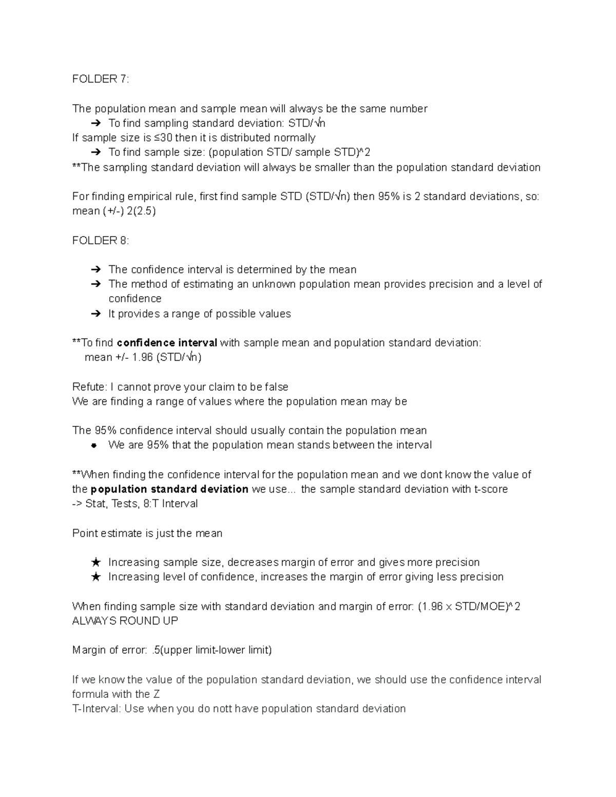 Statistics Final Exam pg1 - FOLDER 7: The population mean and sample ...