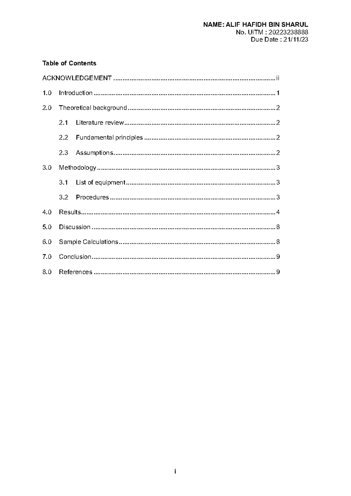 Labwork 4 Intro - i Table of Contents - No. UiTM : - Due Date : 21/11/ 1 Introduction - Studocu