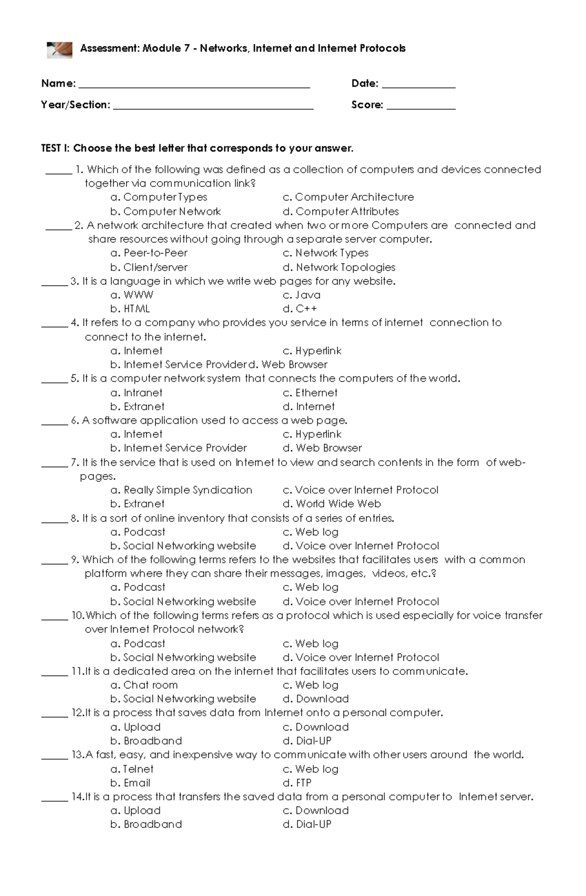 Assessment Module-7-Networks-Internet-Internet-Protocol - Assessment ...