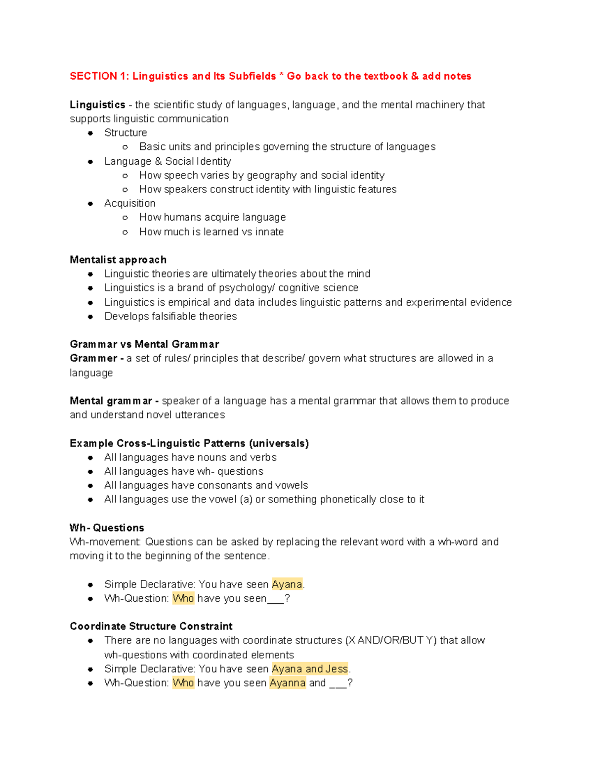 Linguistics LEC 1 - SECTION 1: Linguistics and Its Subfields * Go back ...